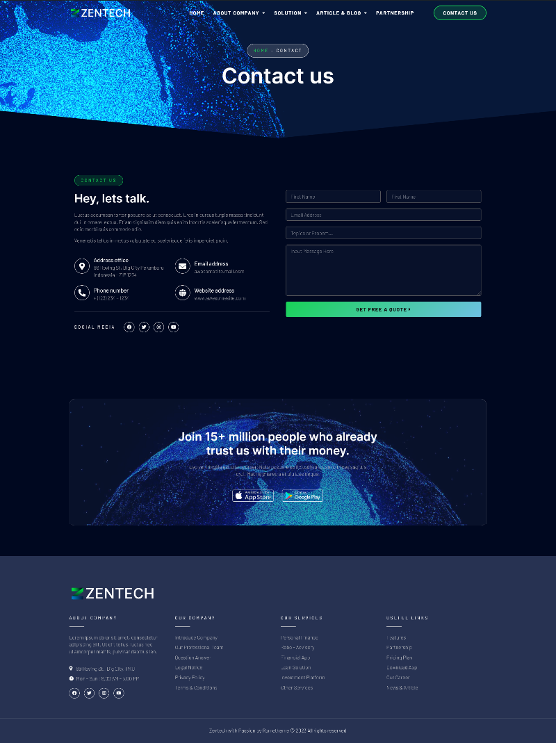 Zentech - Mobile App & Fintech Startup Elementor Template Kit by Rometheme